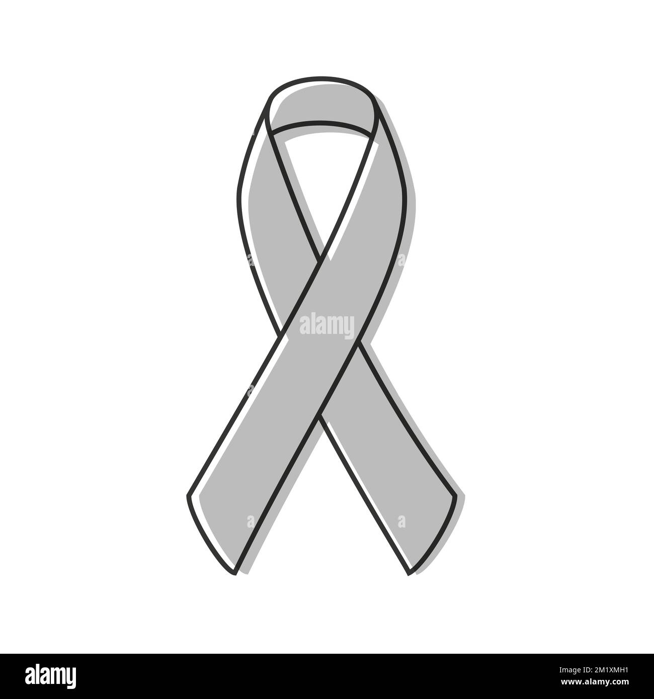 Awareness ribbon. Black outline. Grey color. Vector illustration, flat ...