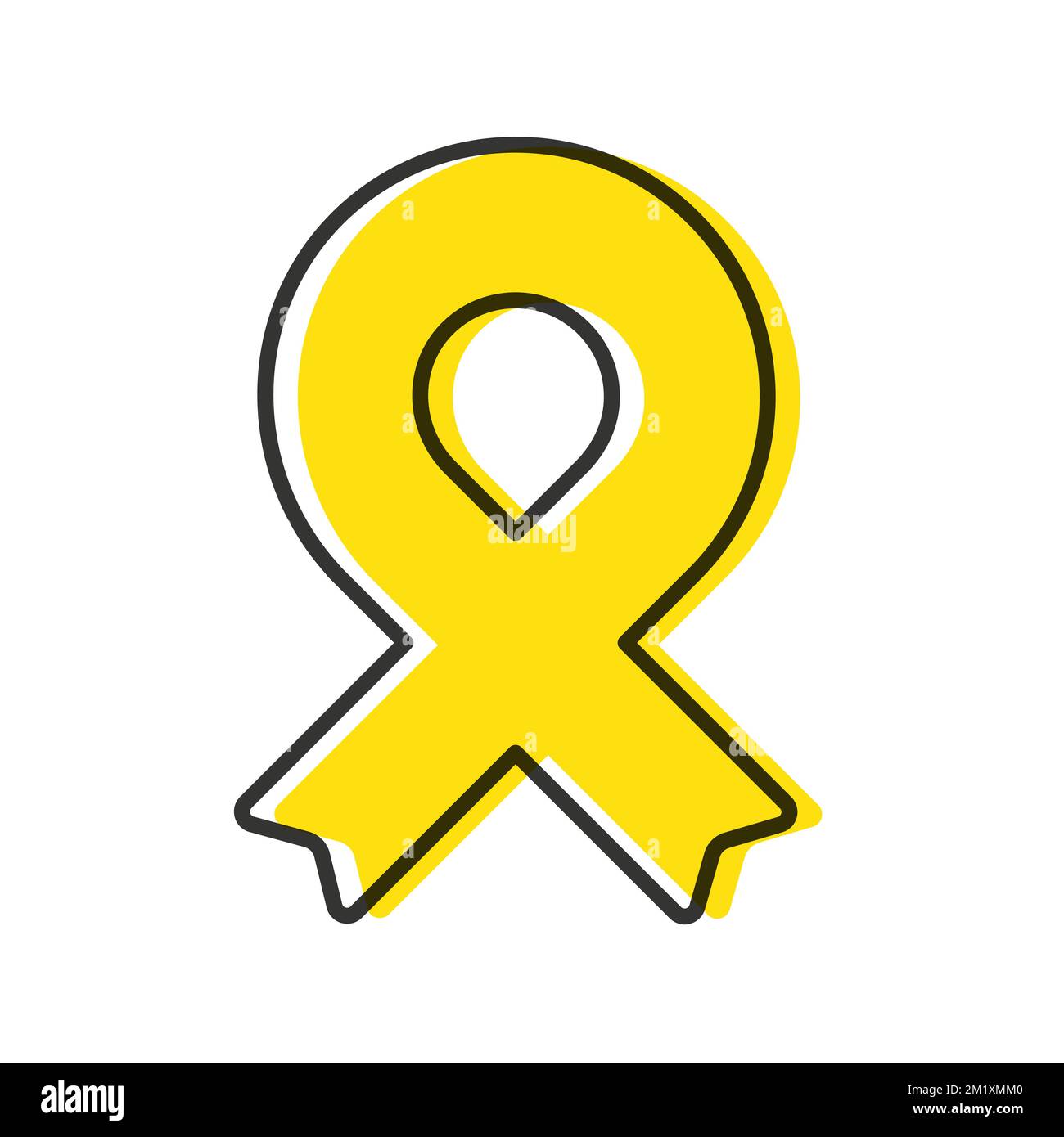 Awareness ribbon. Black outline. Yellow color. Geometrical shape ...