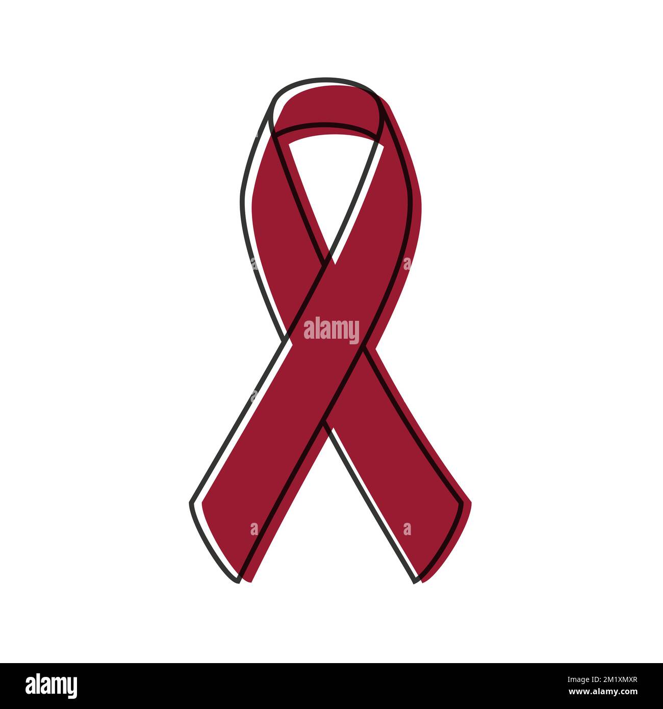 Awareness ribbon. Black outline. Maroon color. Vector illustration ...