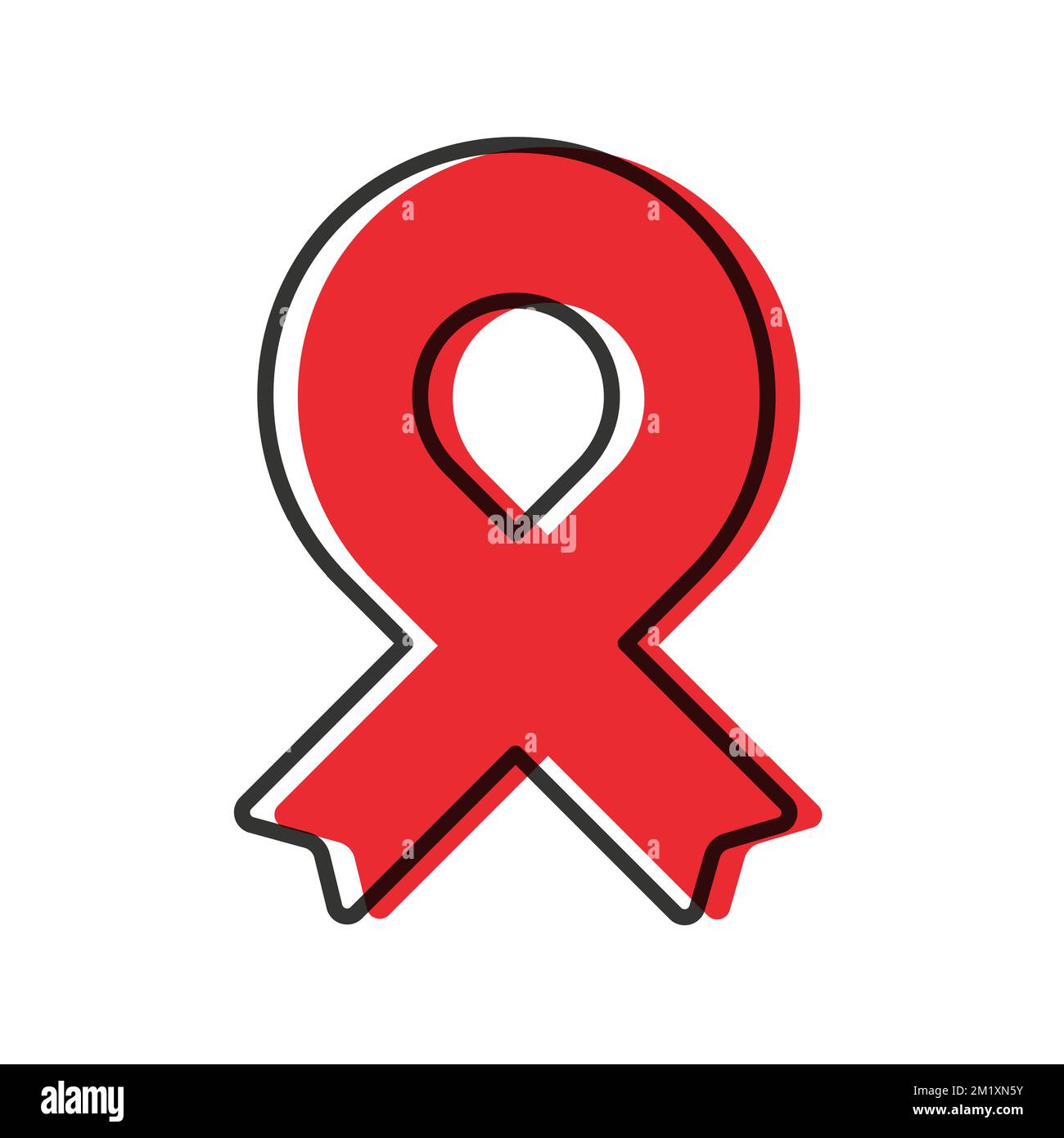 Awareness ribbon. Black outline. Red color. Geometrical shape. Vector ...