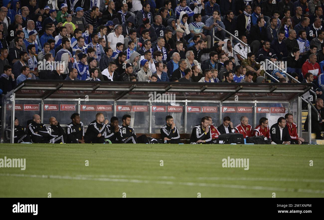 20150331 - BRUSSELS, BELGIUM: Red Devils' bench with reserve players ...