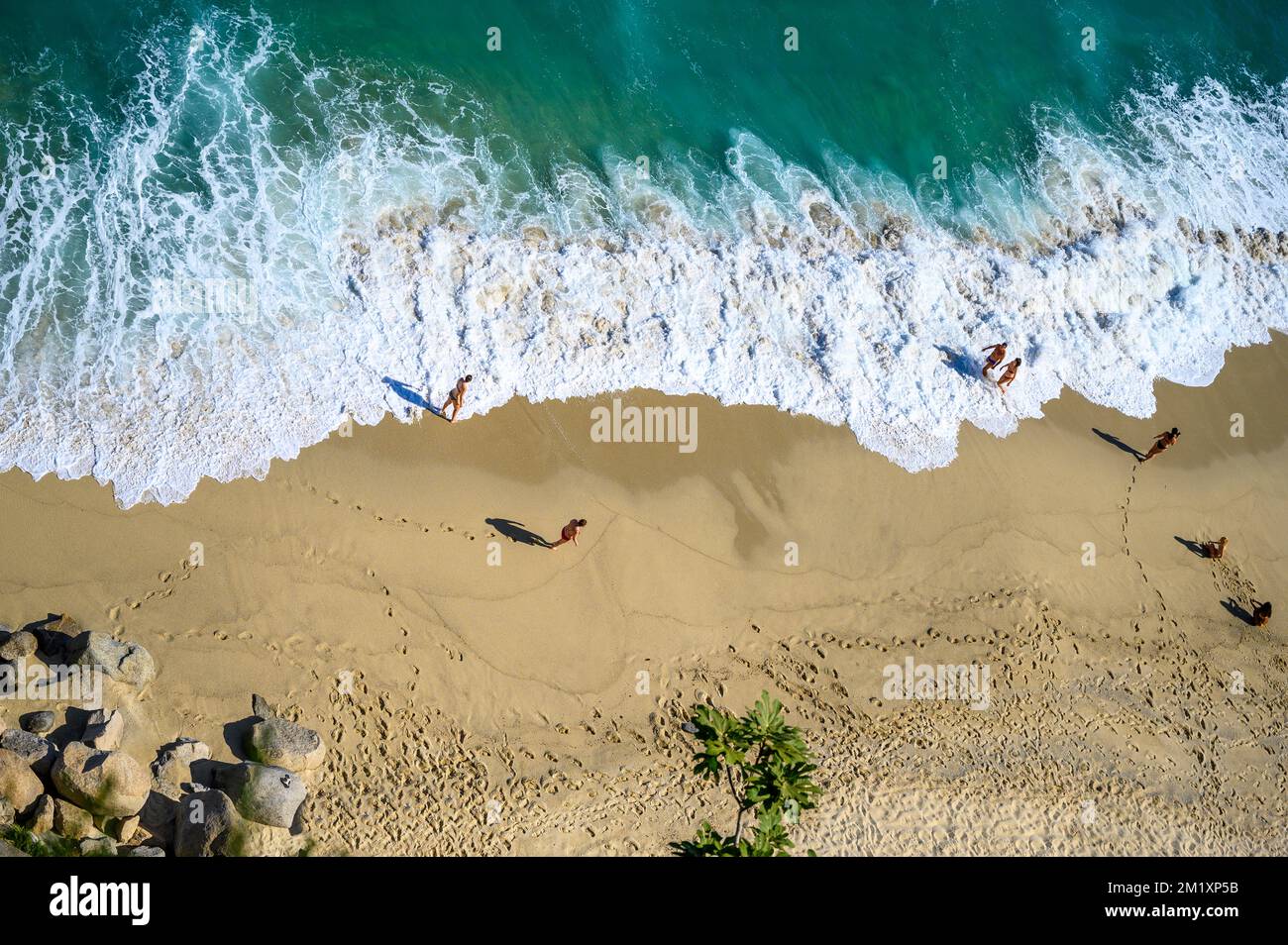 Aerial view of the people walking on beach in Tropea (Calabria, ITALY ...