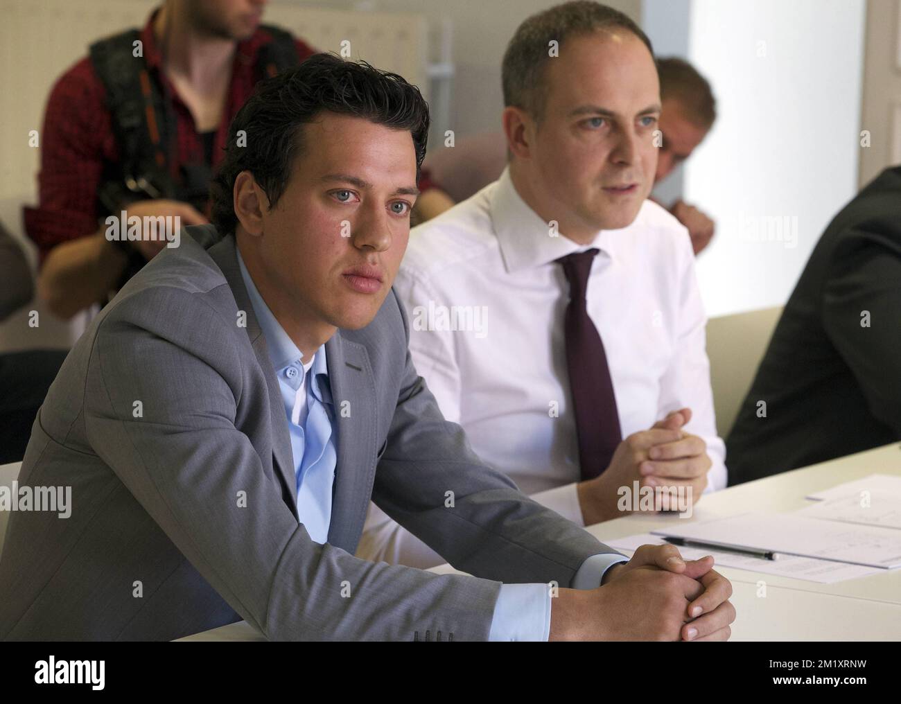 Tom Meeusen and Lawyer Stijn Debaene pictured during a hearing of ...