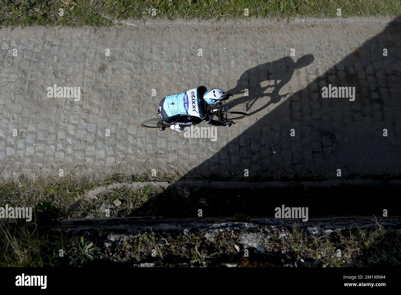 an Ettix - Quick-Step rider pictured in action during a reconnaissance ...