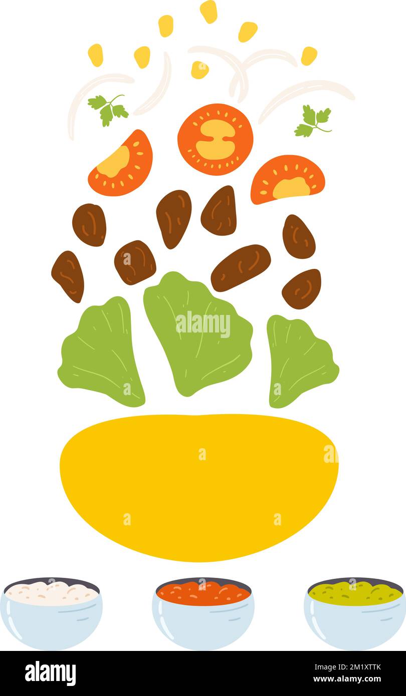Ingredients for taco in cartoon flat style. Vector illustration of ...