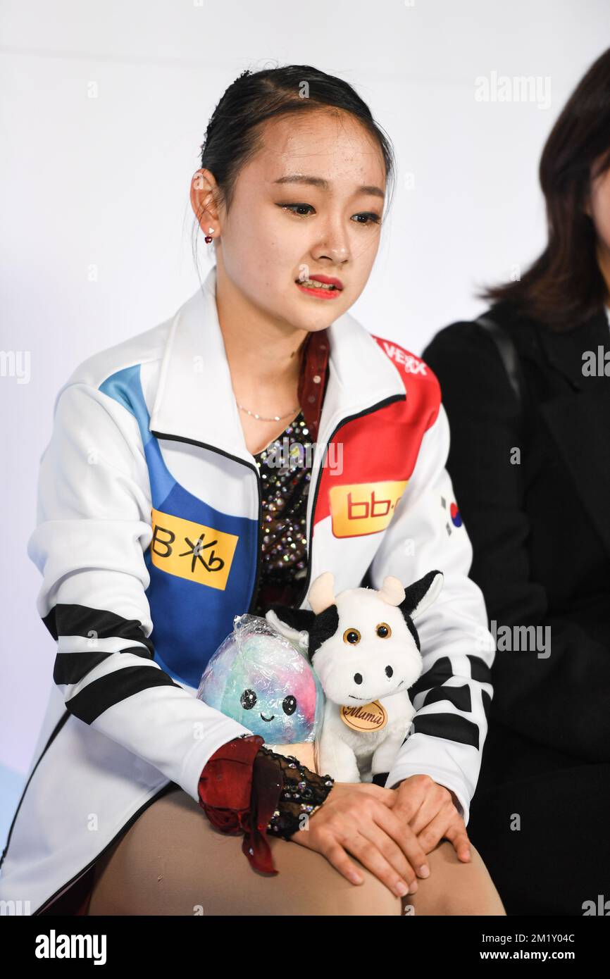 Chaeyeon KIM (KOR), at Kiss & Cry, during Junior Women Free Skating, at ...