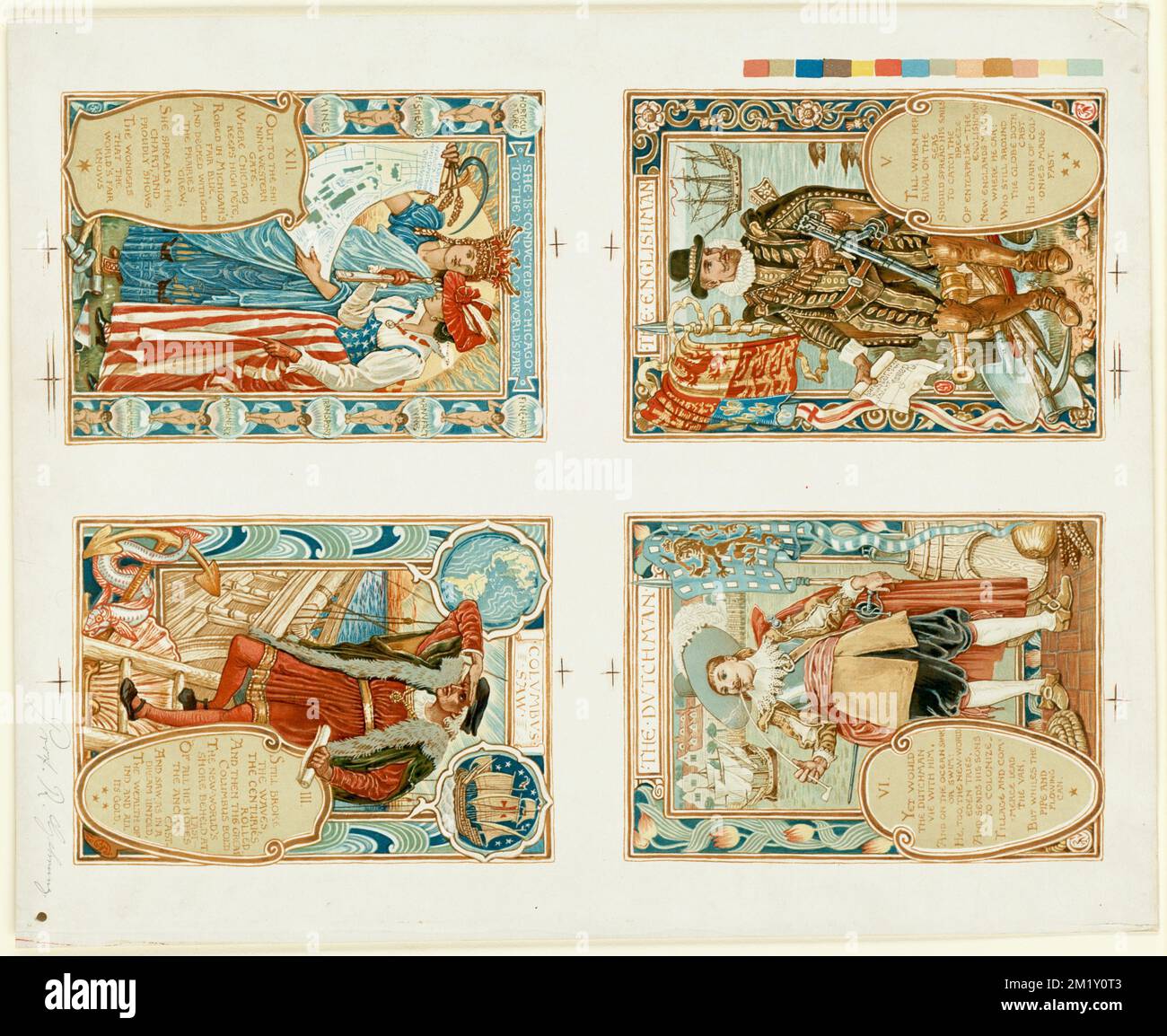 Booklet illustrations for Columbia's courtship , Explorers, Ships ...