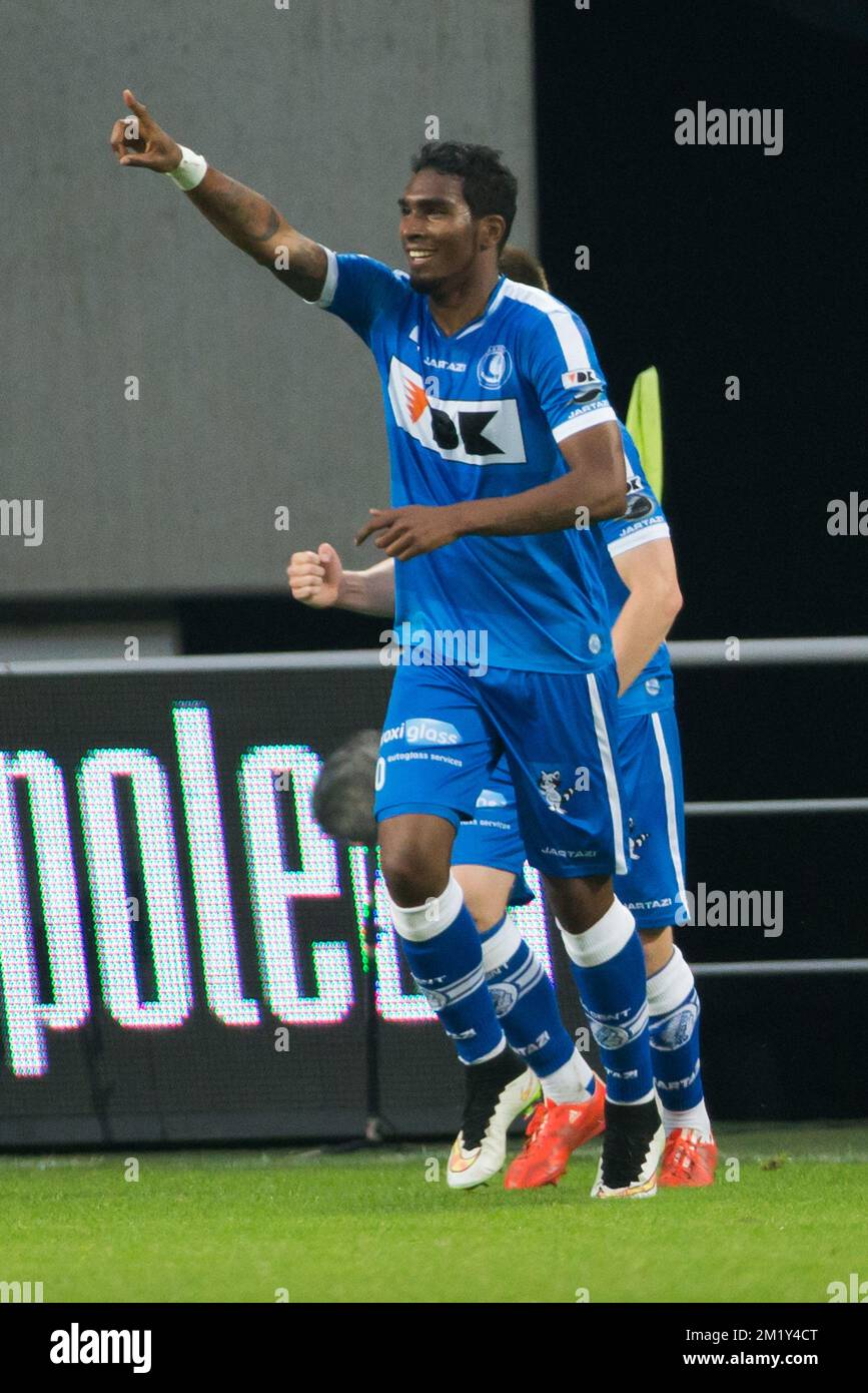 20150508 - GENT, BELGIUM: Gent's Renato Neto celebrates after scoring ...
