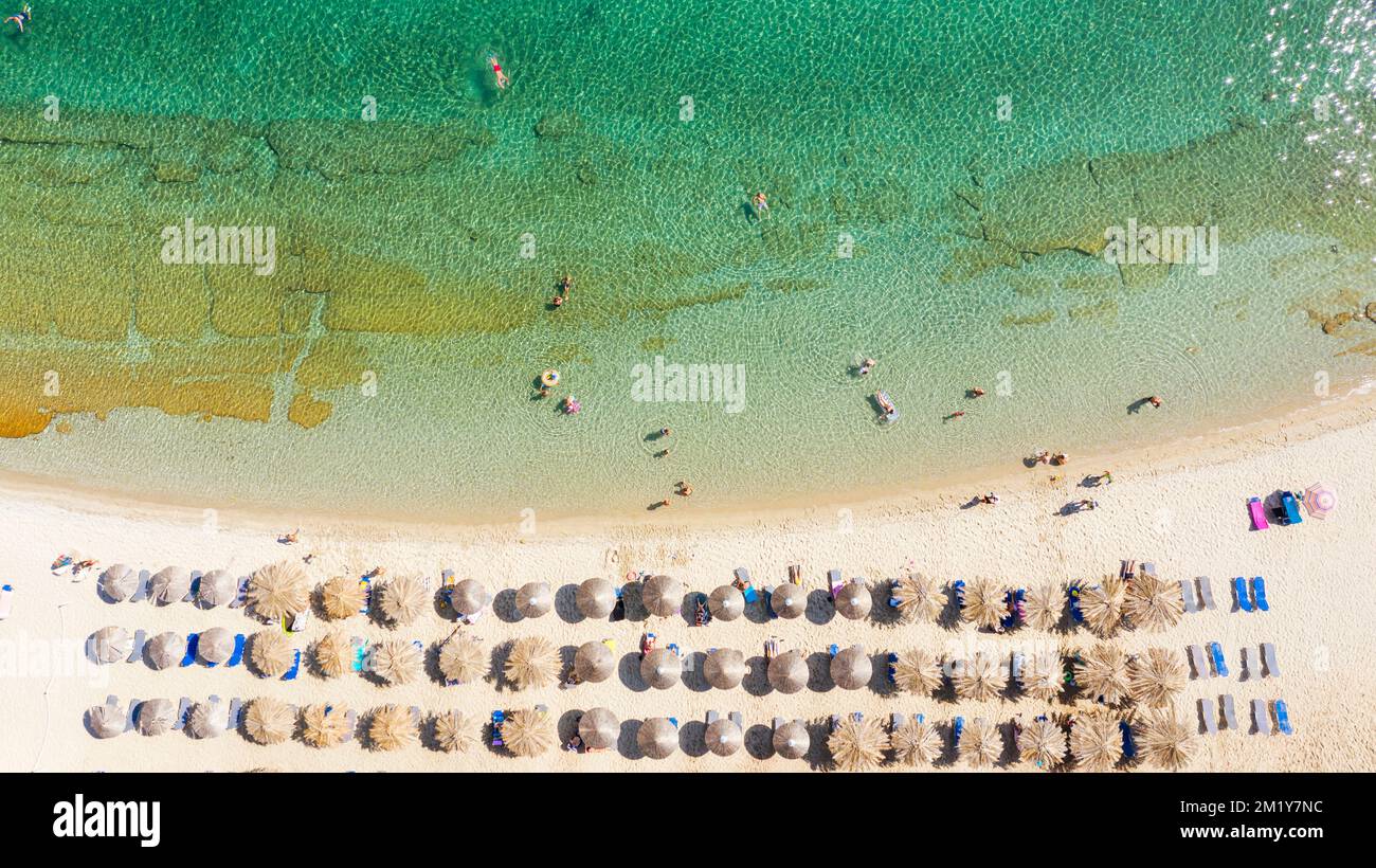 Aerial View From Flying Drone Of People Crowd Relaxing On Beach In ...
