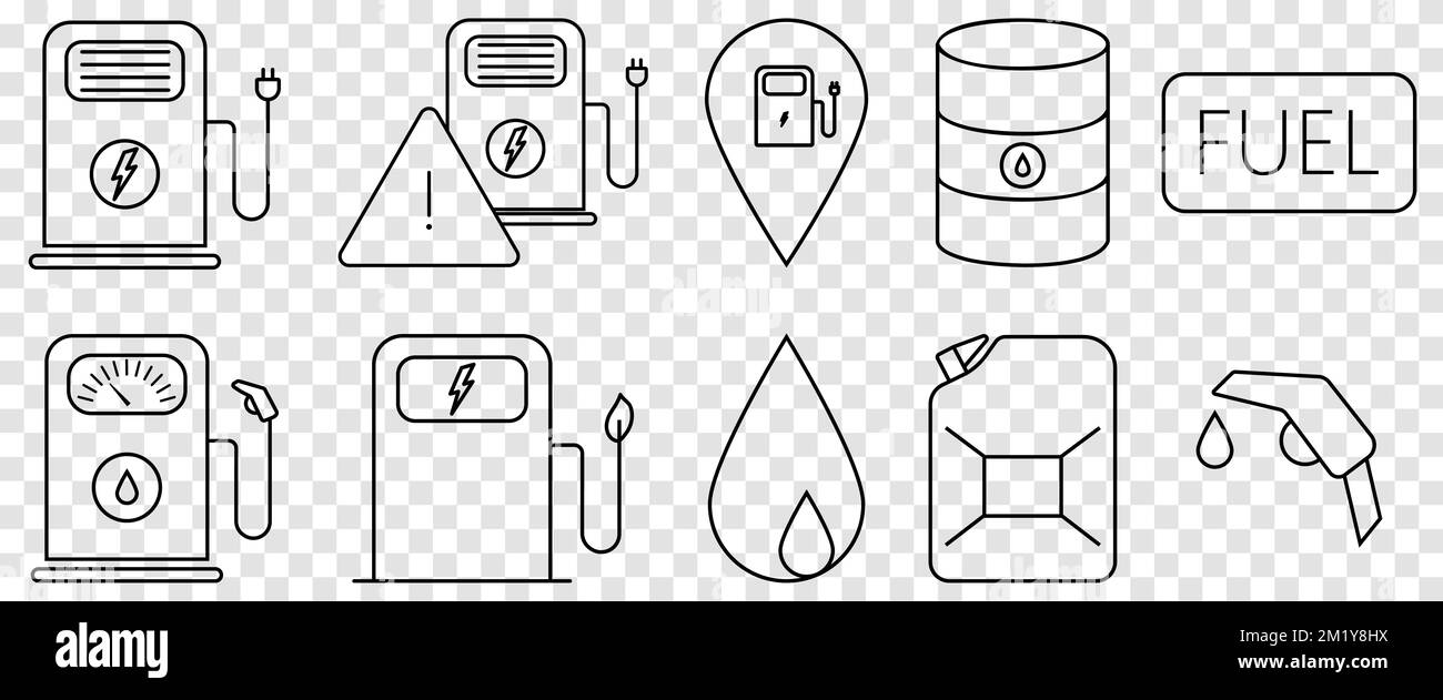 Gas station line icons. Vector illustration isolated on transparent ...