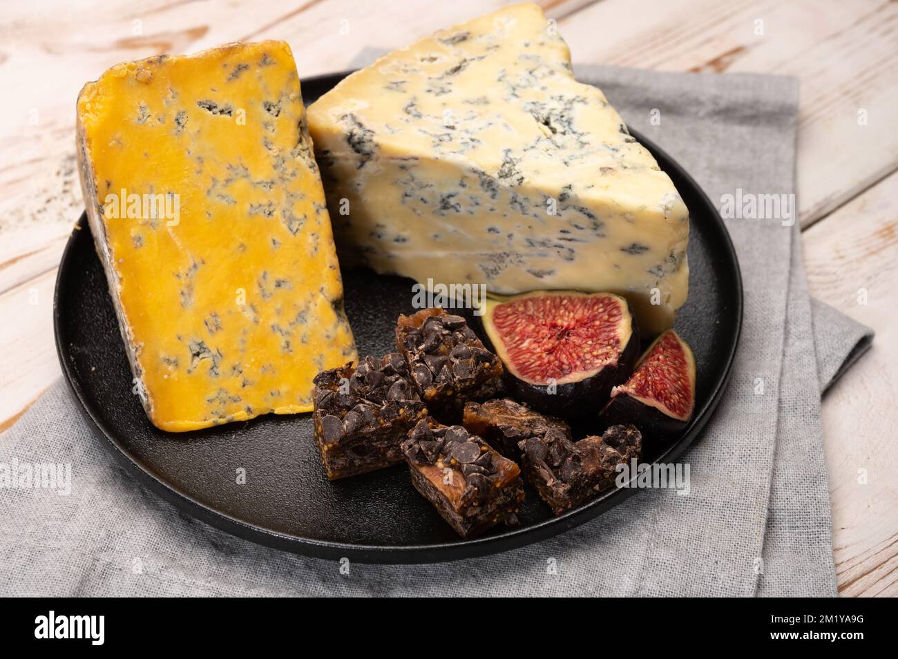 Cheese collection, English old shropshire blue and stilton blue cheeses ...