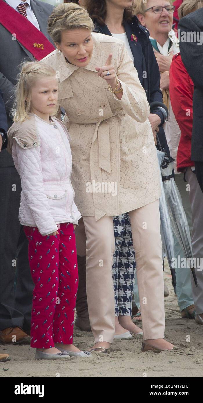 Princess Eleonore and Queen Mathilde of Belgium pictured during a sea ...