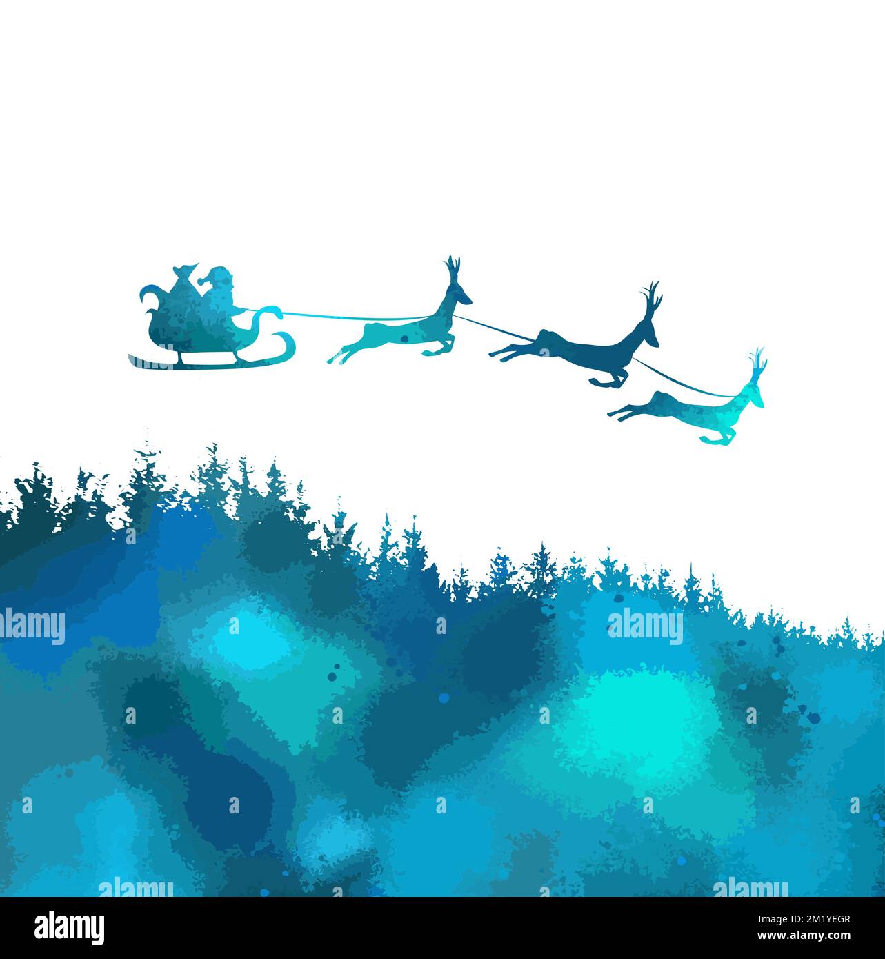 Santa flies over the forest. Vector illustration Stock Vector Image ...