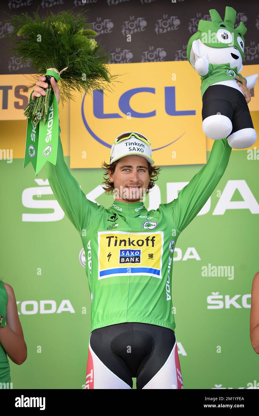 Slovakian Peter Sagan of Tinkoff-Saxo wearing the green jersey of ...