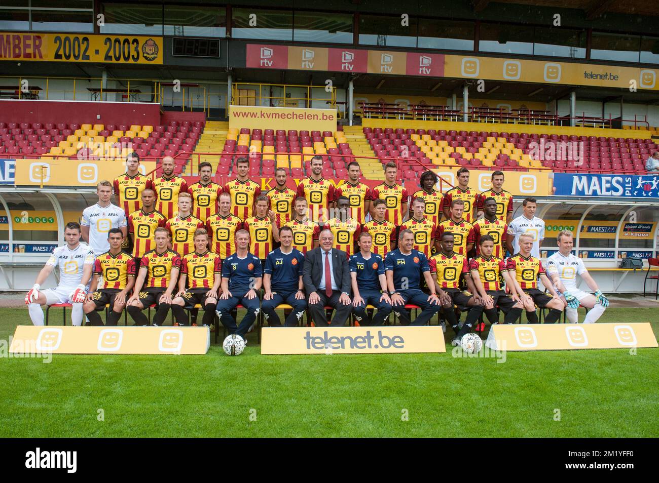 (Top L-R) Marc Bols, goalkeeper Anthony Swolfs, Seth De Witte, Edin ...