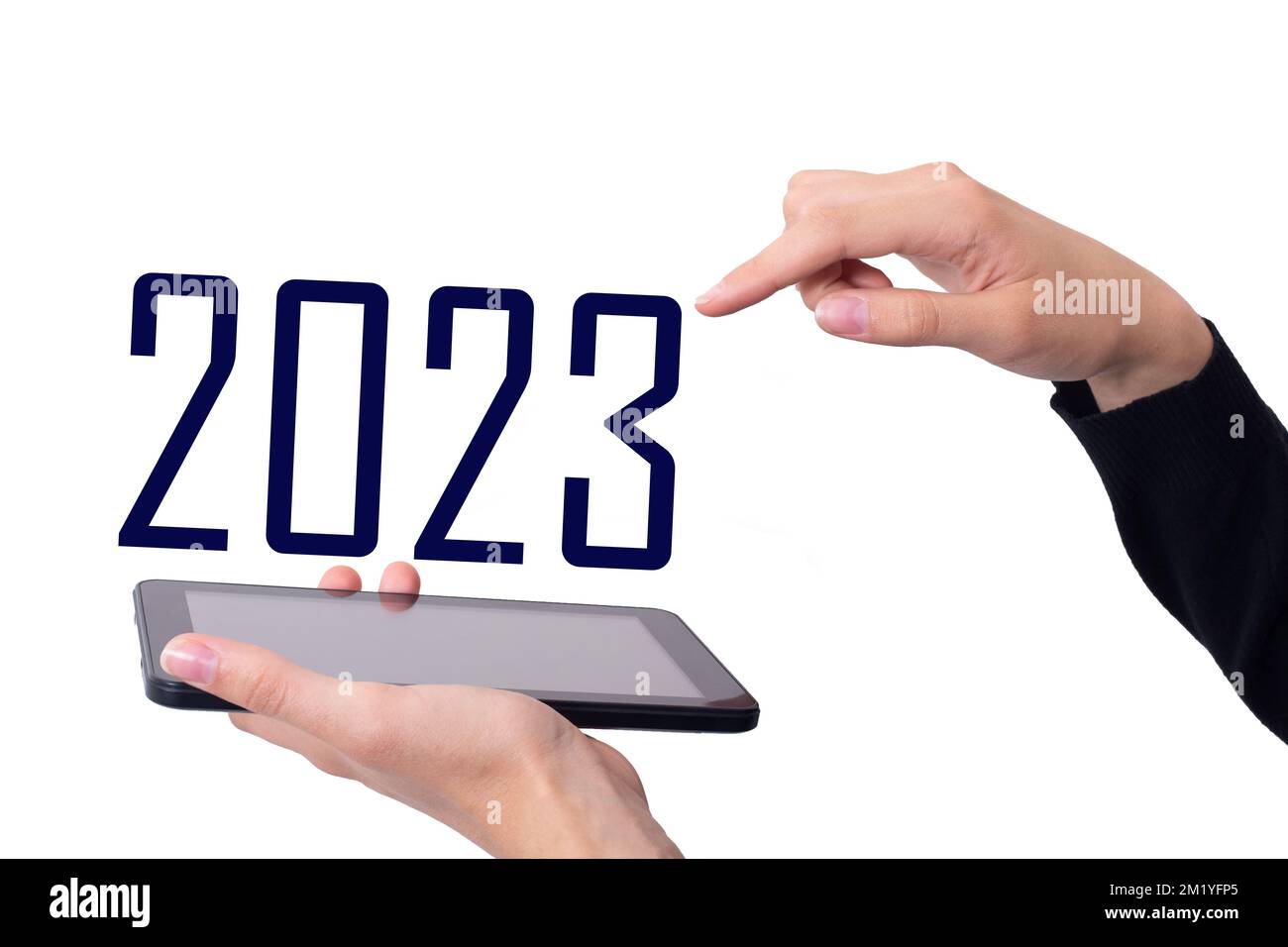 Online 2023. The hand is holding the phone horizontally, and pointing ...