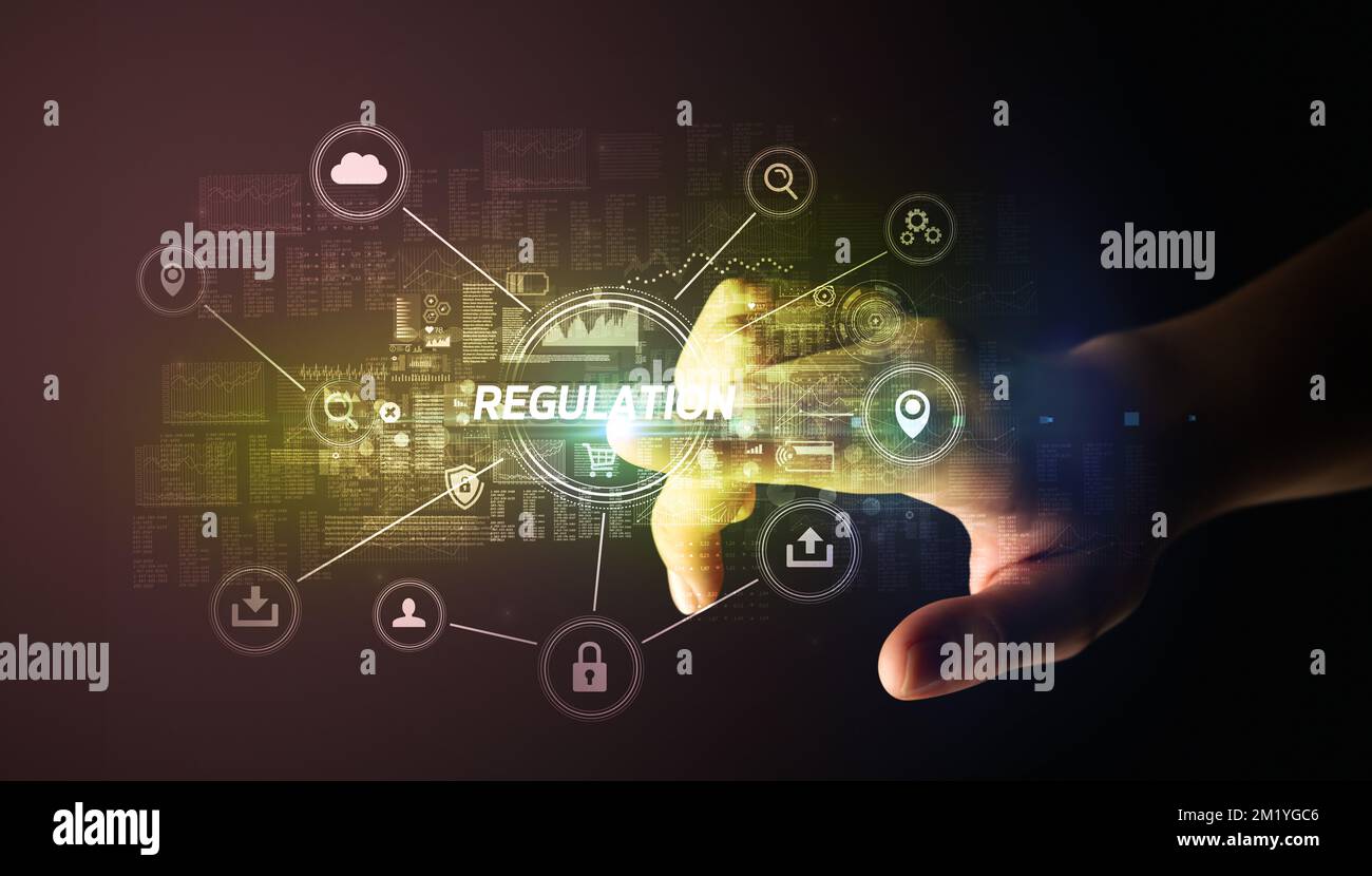 Hand touching cybersecurity button concept Stock Photo - Alamy