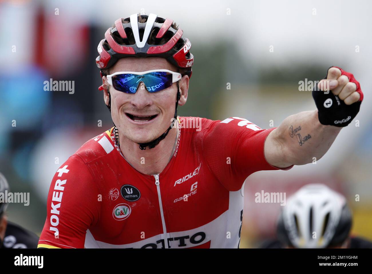German Andre Greipel of Lotto - Soudal celebrates after winning stage ...