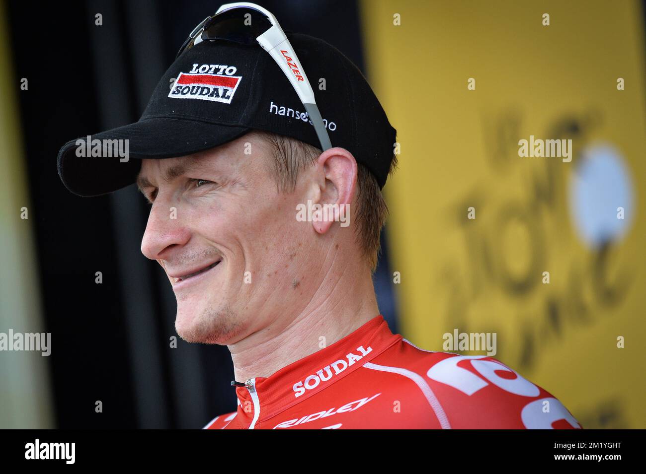 German Andre Greipel of Lotto - Soudal celebrates on the podium after ...