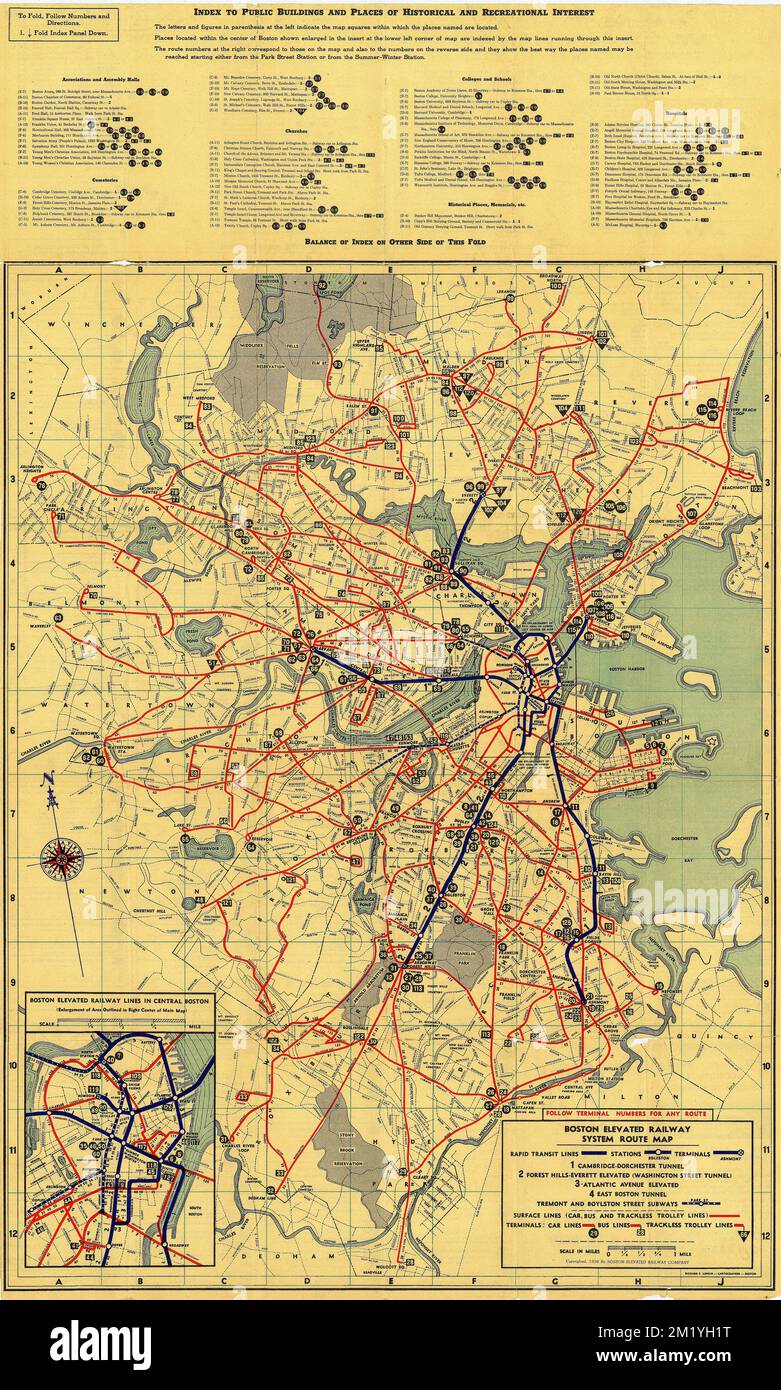 Boston Elevated Railway system route map , Local transit, Massachusetts ...