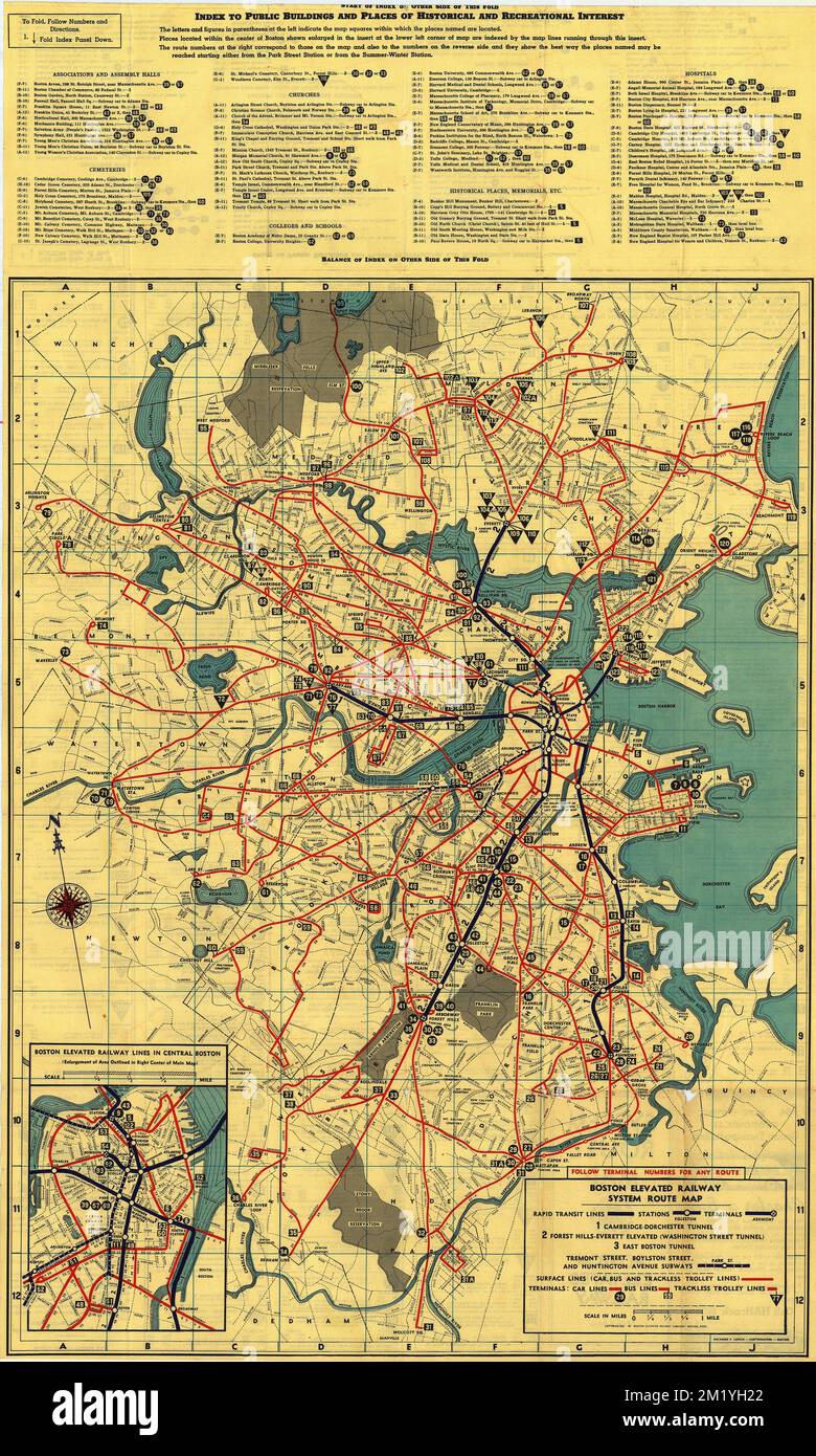 Boston Elevated Railway system route map , Local transit, Massachusetts ...