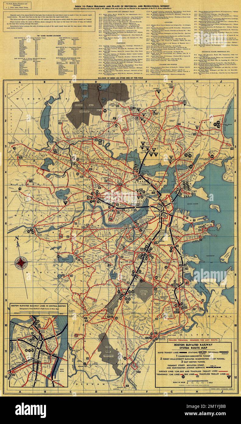 Boston Elevated Railway system route map , Local transit, Massachusetts ...