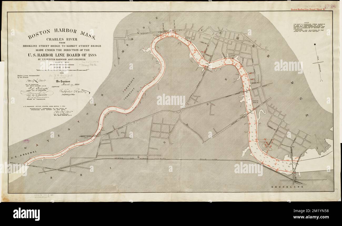 Boston Harbor Mass : Charles River from Brookline Street bridge to ...