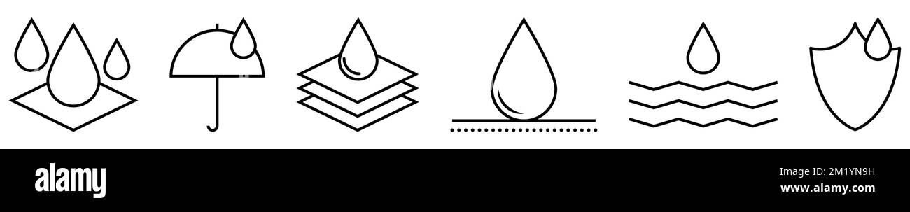 Waterproof outline icons. Vector illustration isolated on white ...