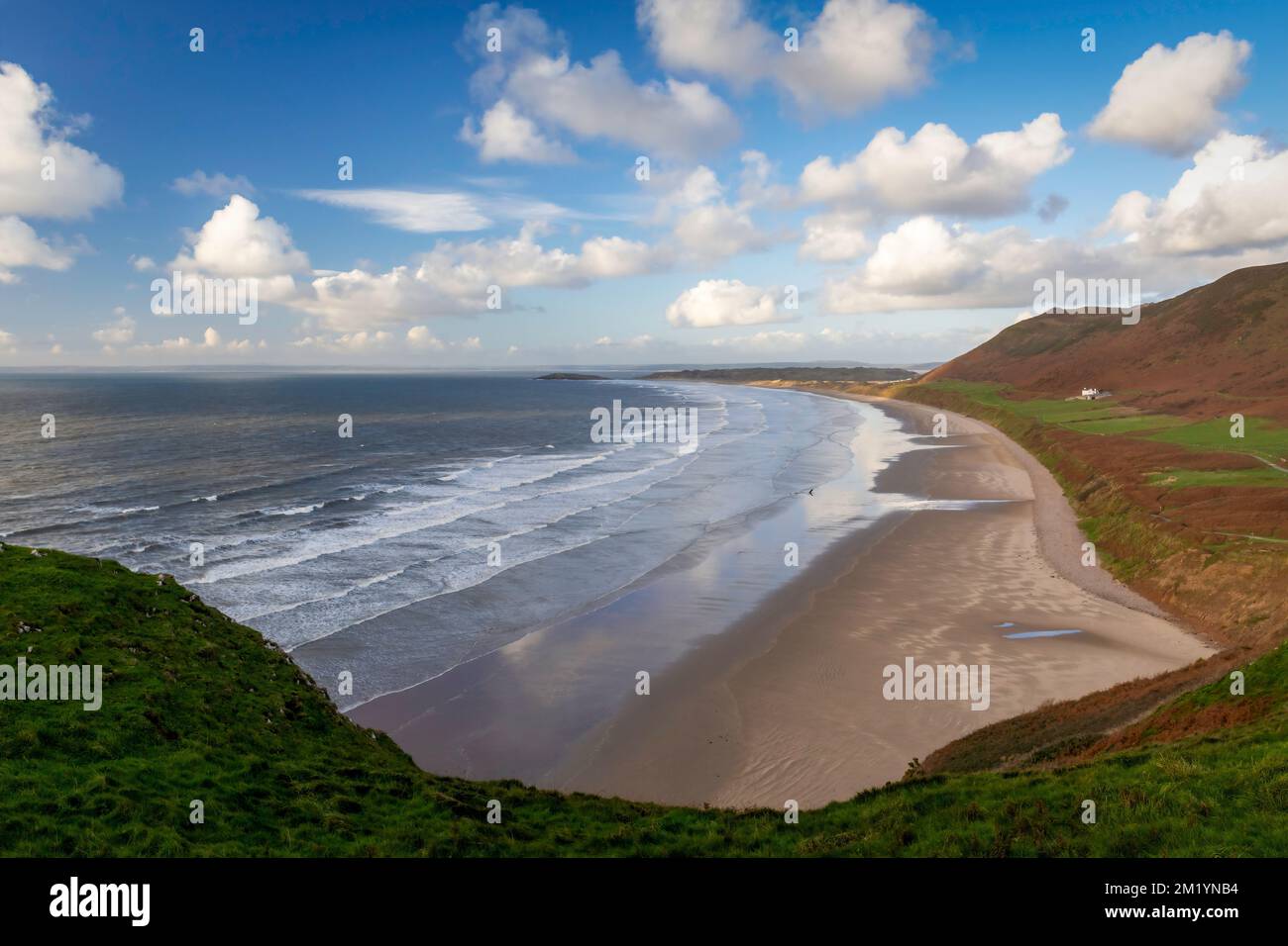 Rhossili Bay on the far tip of the Gower Peninsula in South Wales UK ...