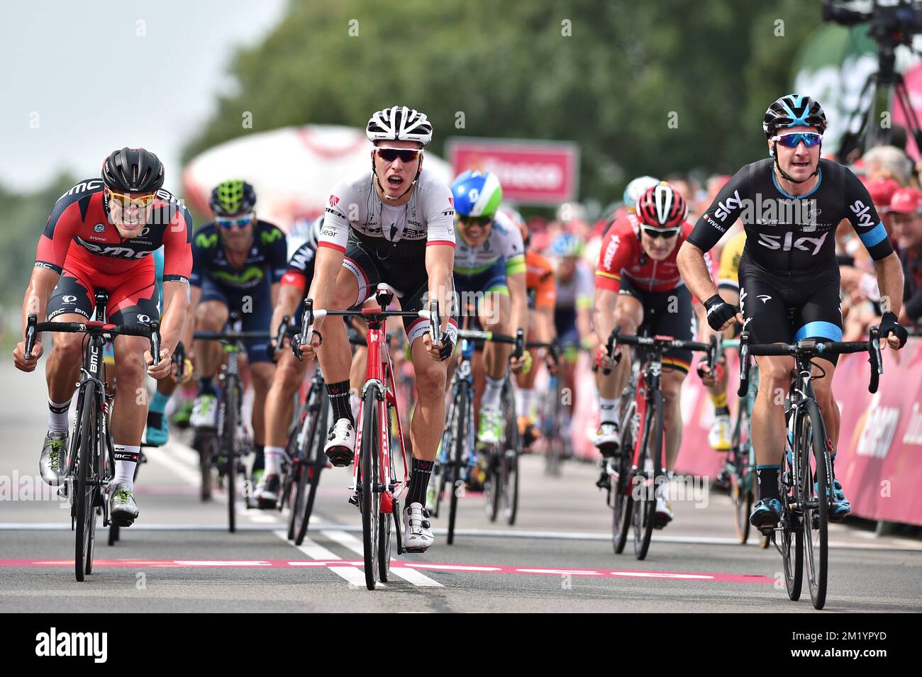 Luxembourg's Jempy Drucker of BMC Racing Team, Dutch Danny Van Poppel ...
