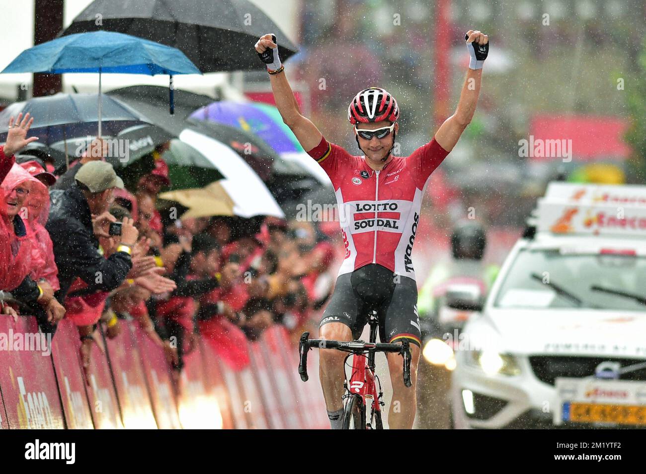 Belgian Tim Wellens of Lotto - Soudal crosses the finish line to win ...