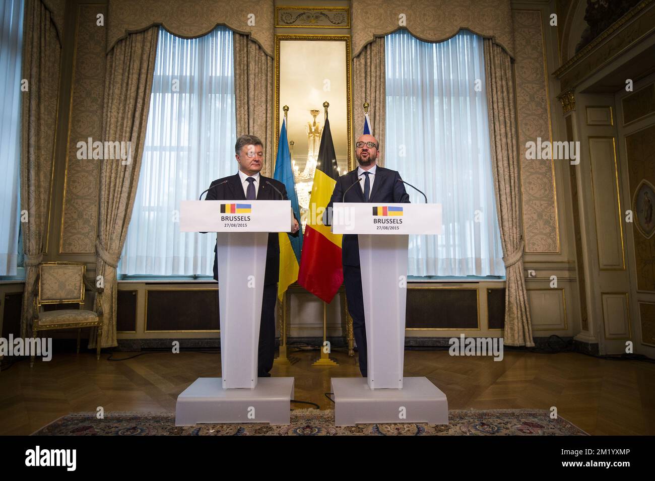 Ukrainian President Petro Porochenko and Belgian Prime Minister Charles ...