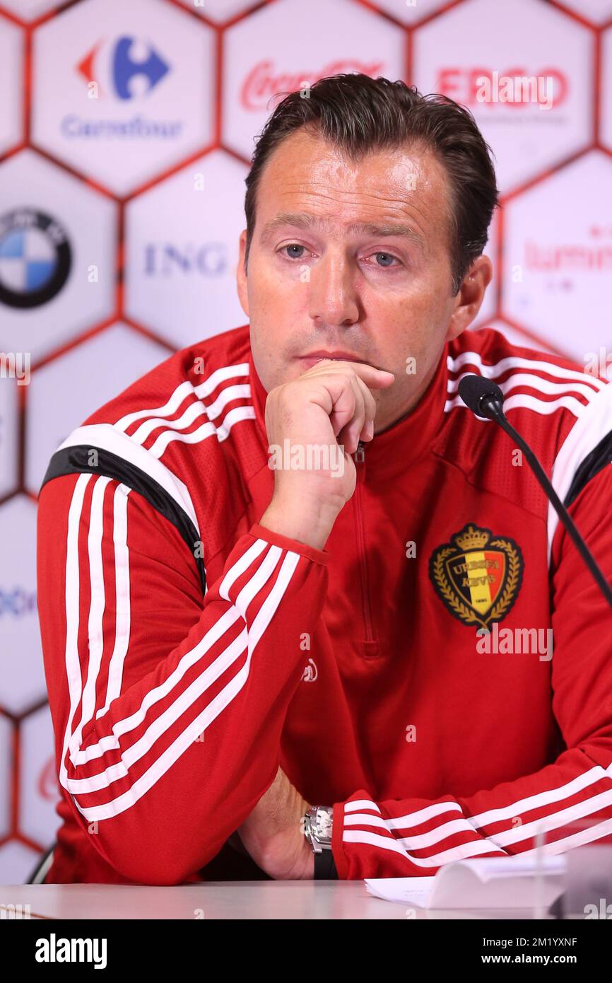 Belgium's head coach Marc Wilmots pictured during a press conference ...