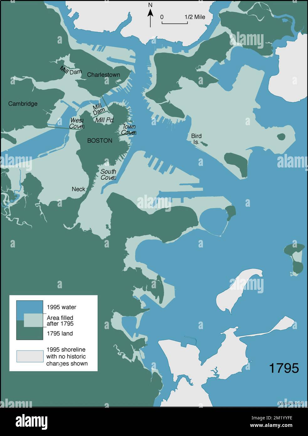 Boston shoreline 1795 , Boston Mass., Historical geography, Maps Norman ...