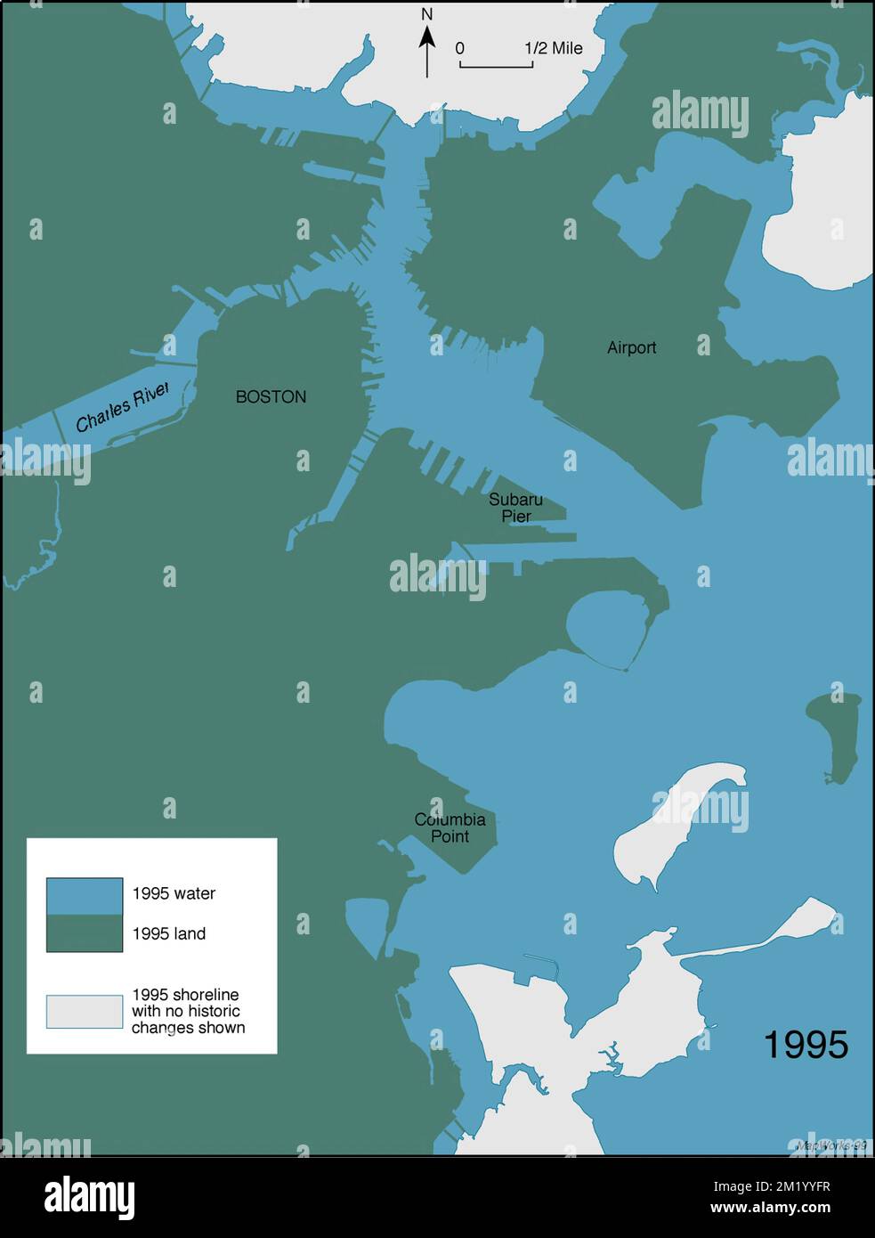 Boston shoreline 1995 , Boston Mass., Historical geography, Maps Norman ...