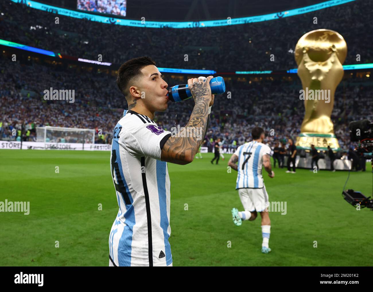 Doha, Qatar, 13th December 2022. Enzo Fernandez of Argentina takes on ...