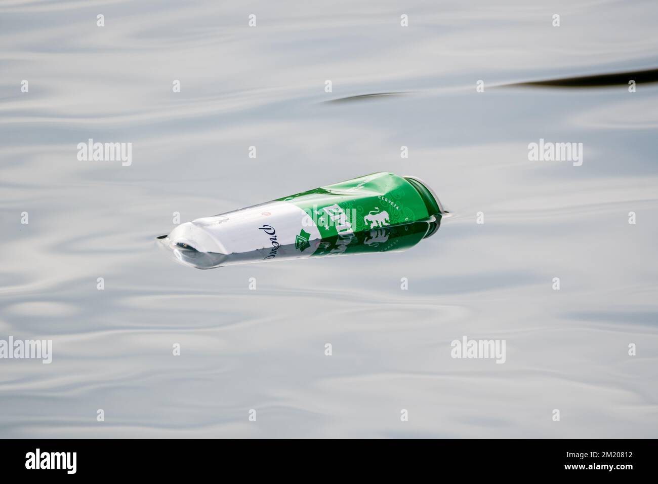 floating beer can on the sea, Emdbrau beer Stock Photo - Alamy
