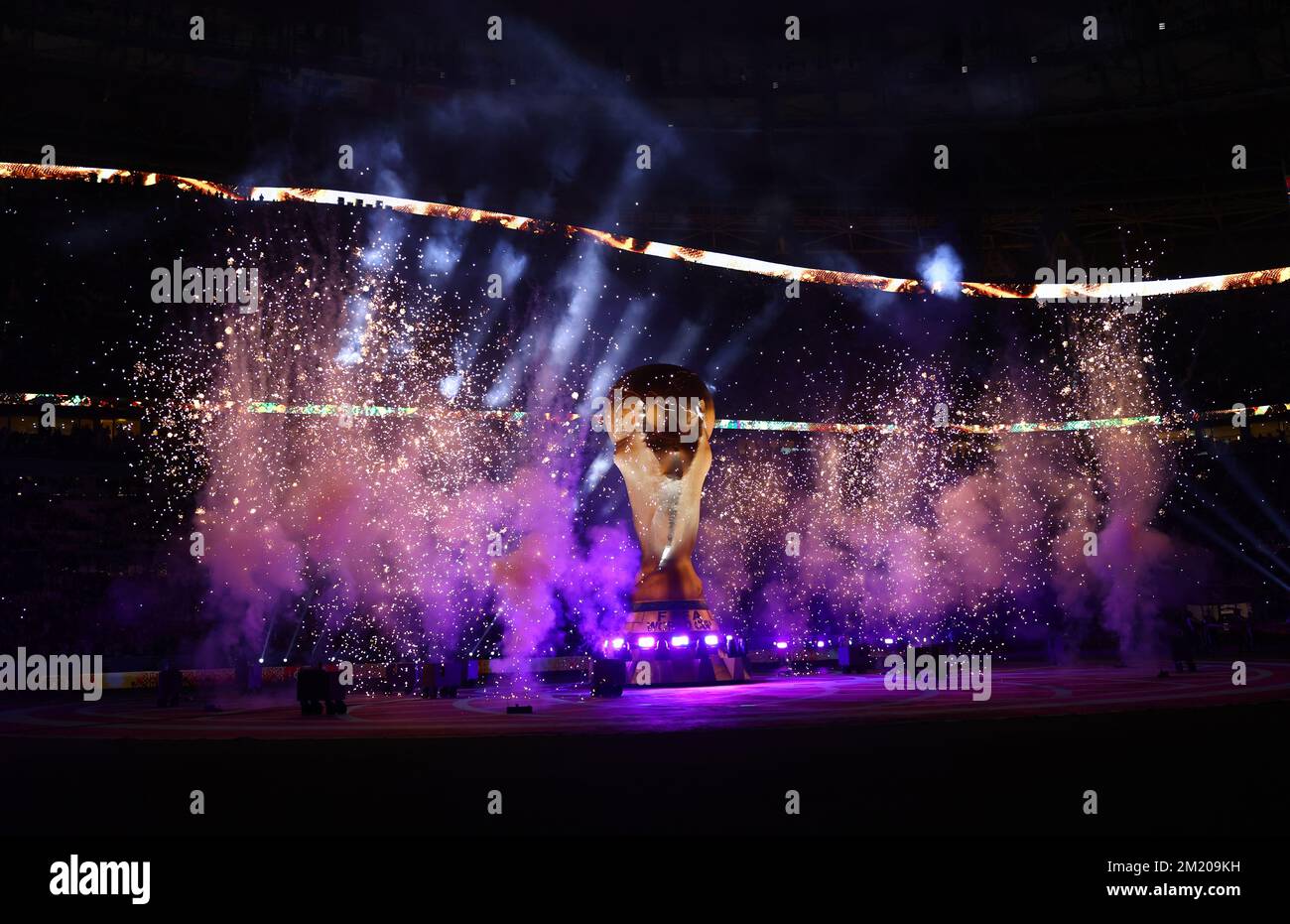 Doha, Qatar, 13th December 2022. General view of pyrotechnics as the ...