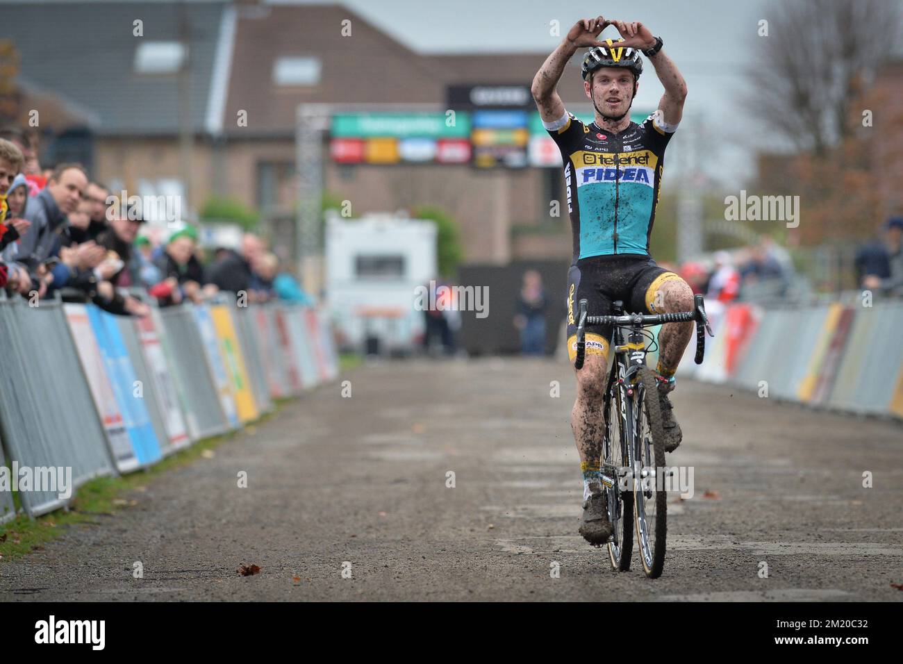 20151115 - GAVERE, BELGIUM: Belgian Eli Iserbyt celebrates as he ...