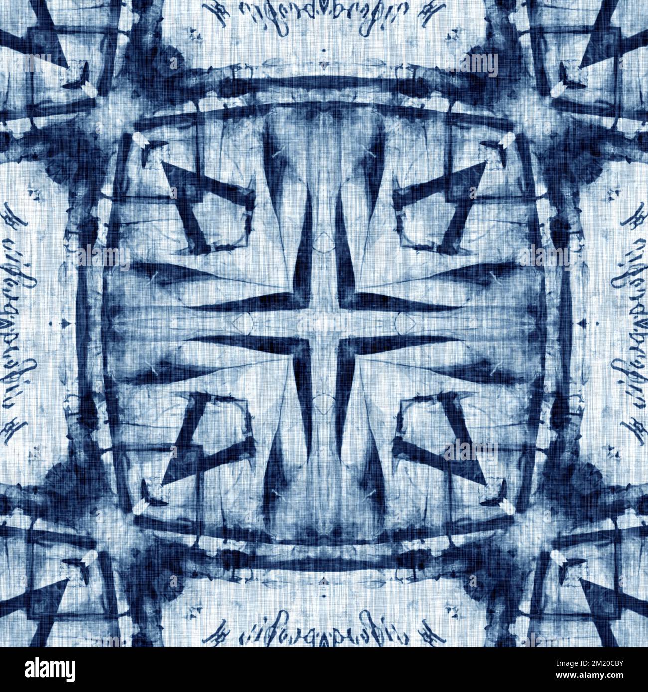 Indigo Dye Wash Coastal Damask Quilt Seamless Pattern. Washed out ...