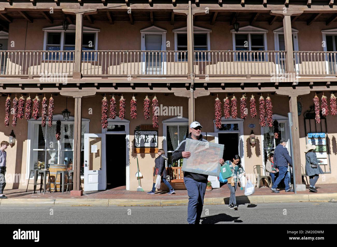 Visitors to the historic district in old Santa Fe, New Mexico Stock ...