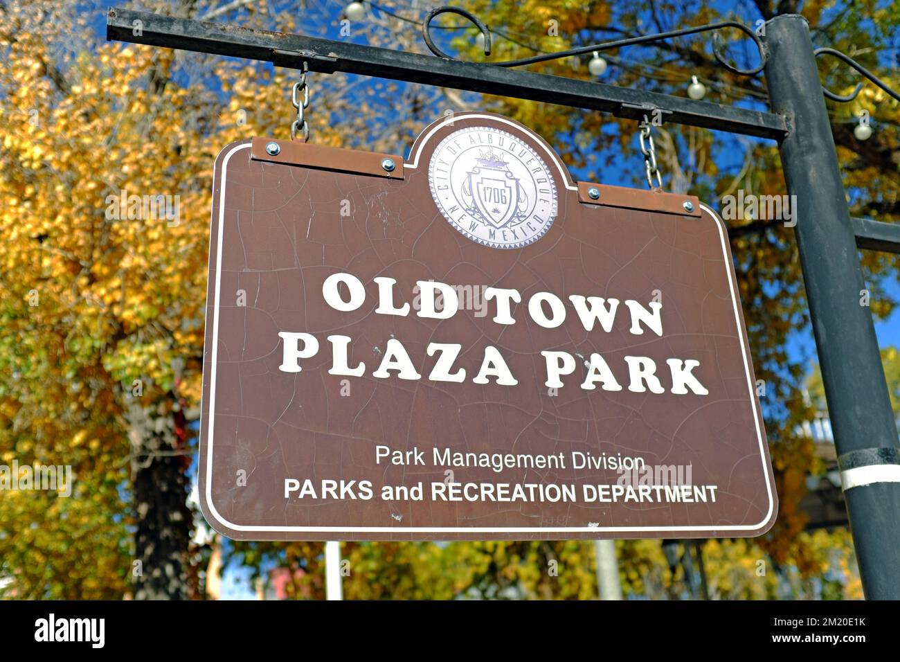 Albuquerque park management sign old town plaza park hi-res stock photography and images - Alamy