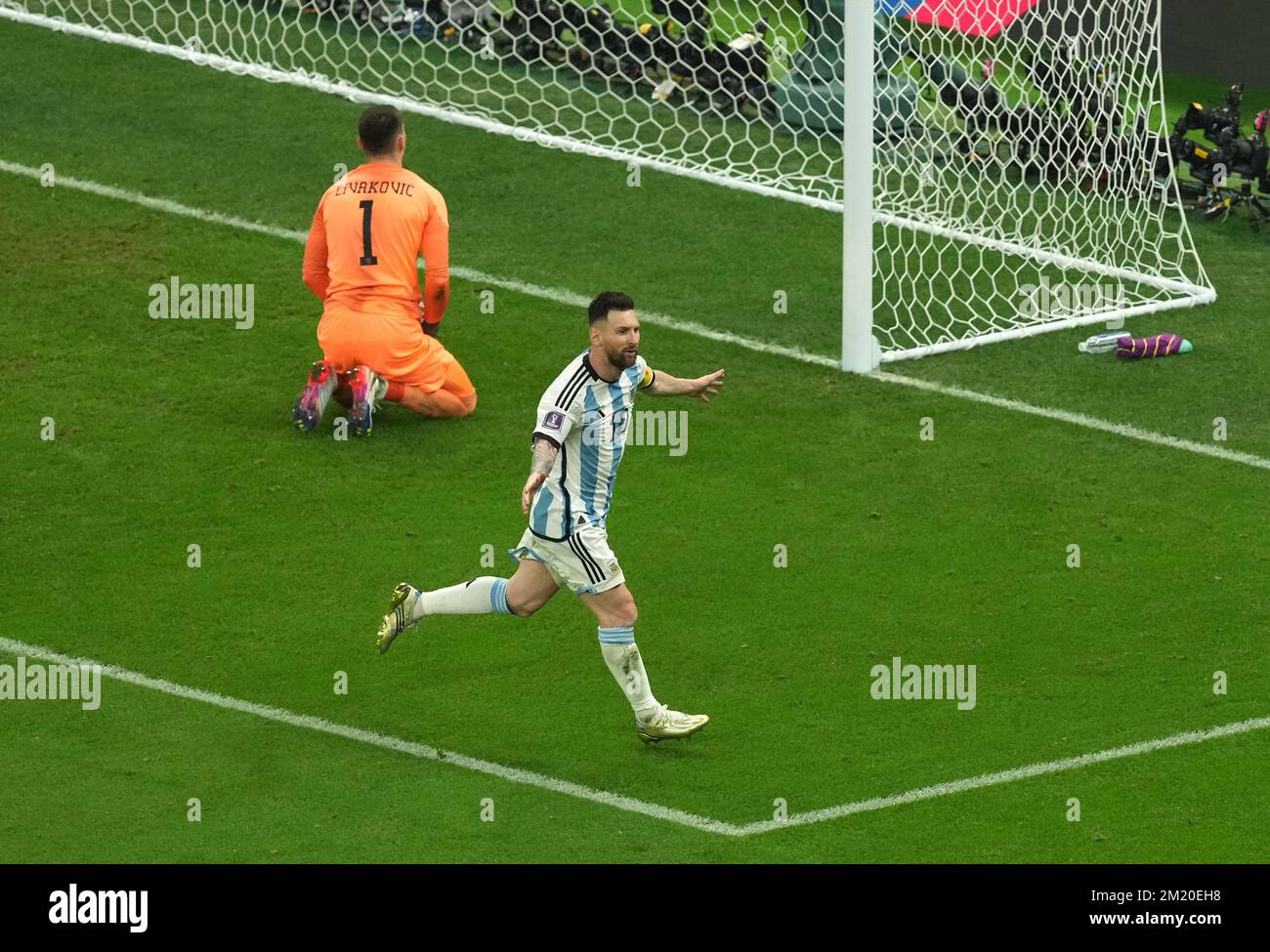 Argentinas lionel messi celebrates scoring a penalty hi-res stock ...