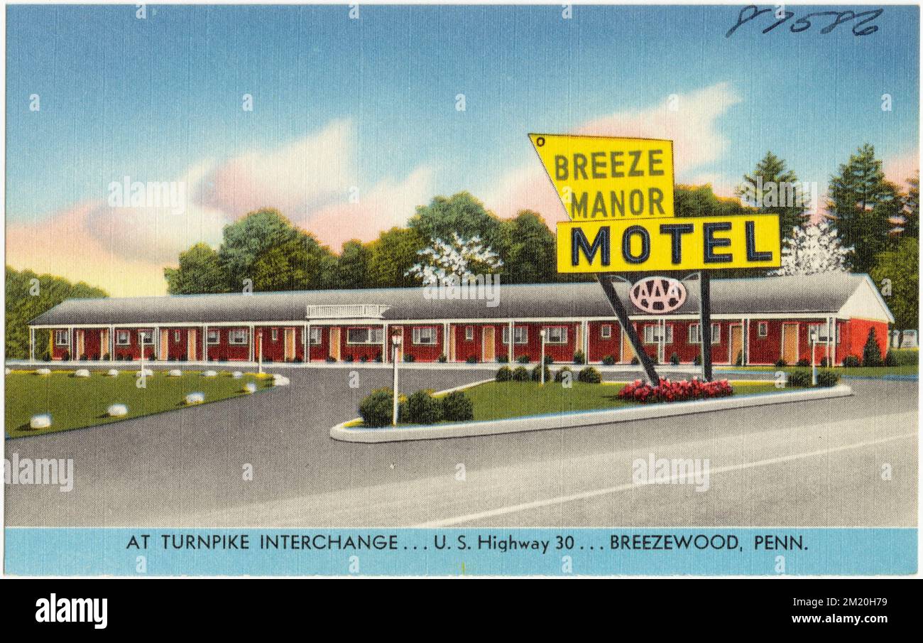 Breeze Manor Motel, at turnpike interchange... U.S. Highway 30 ...