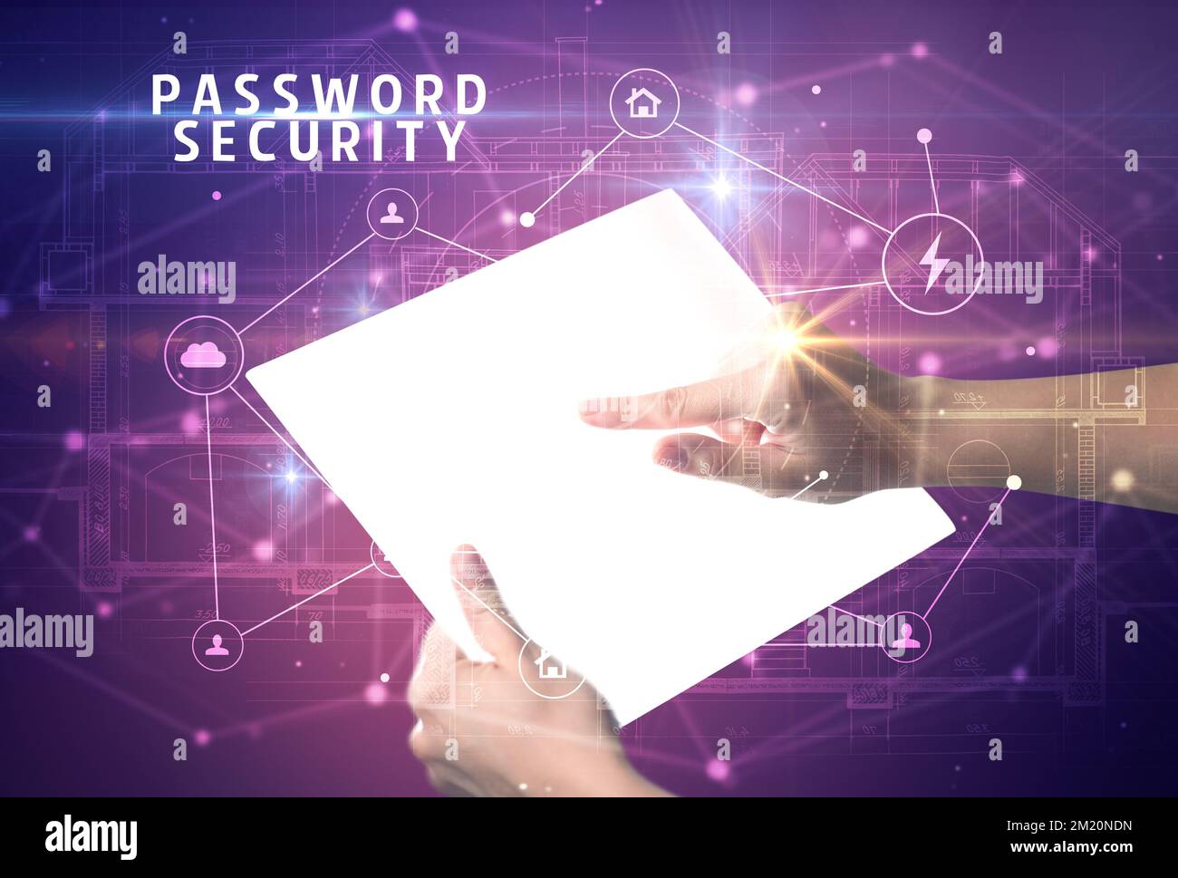 Holding futuristic tablet, security concept Stock Photo - Alamy