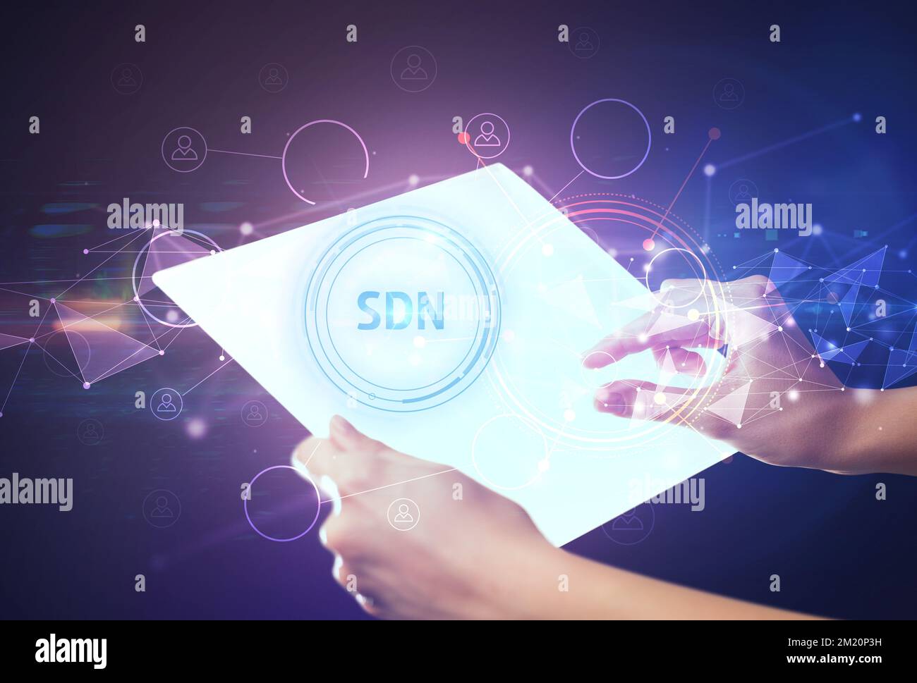 Hand holdig futuristic tablet concept Stock Photo - Alamy