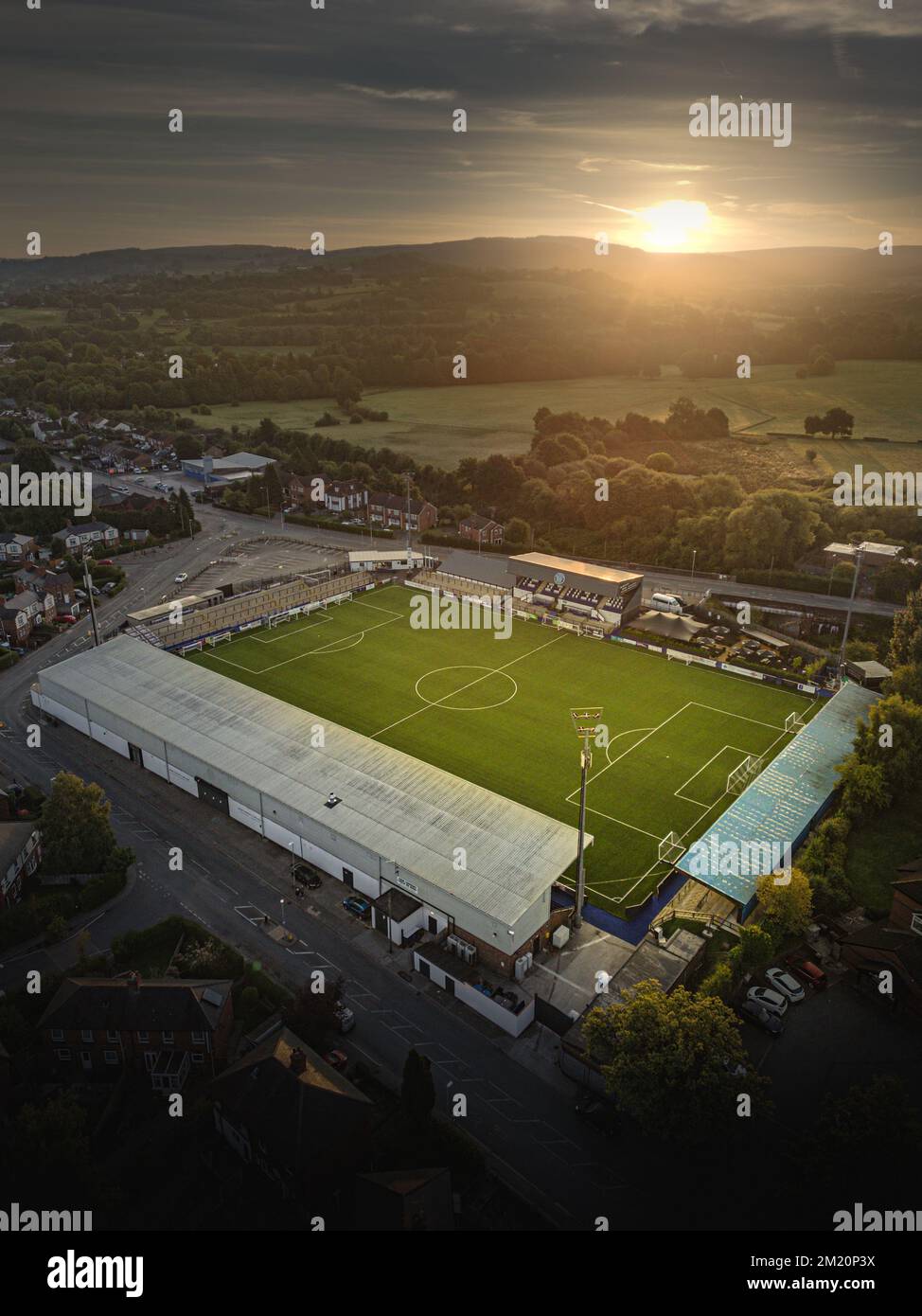 An aerial view of empty football pitch at sunset Stock Photo - Alamy
