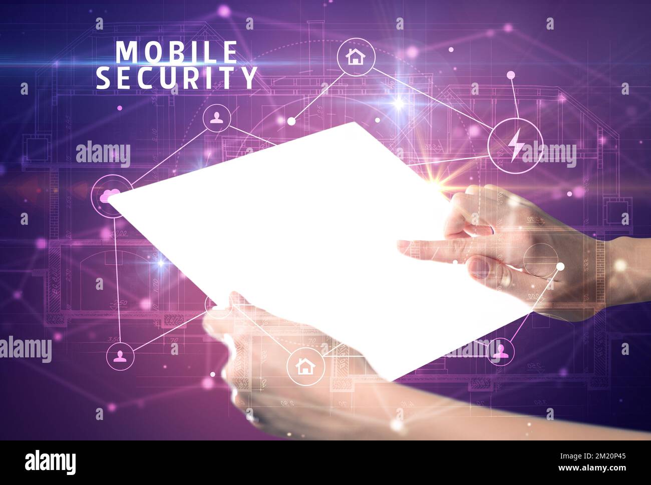 Holding futuristic tablet, security concept Stock Photo - Alamy