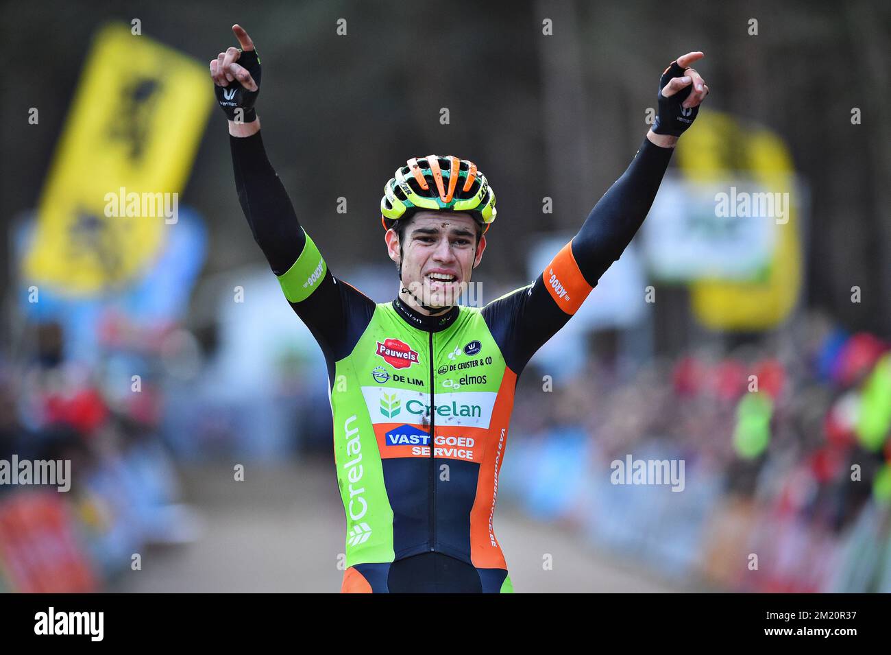 20160110 - LILLE, BELGIUM: Belgian Wout Van Aert celebrates as he ...
