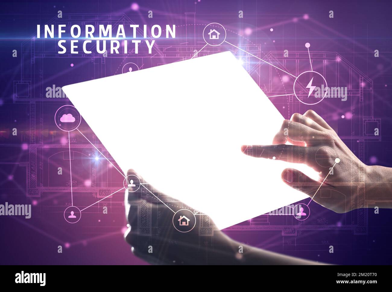 Holding futuristic tablet, security concept Stock Photo - Alamy